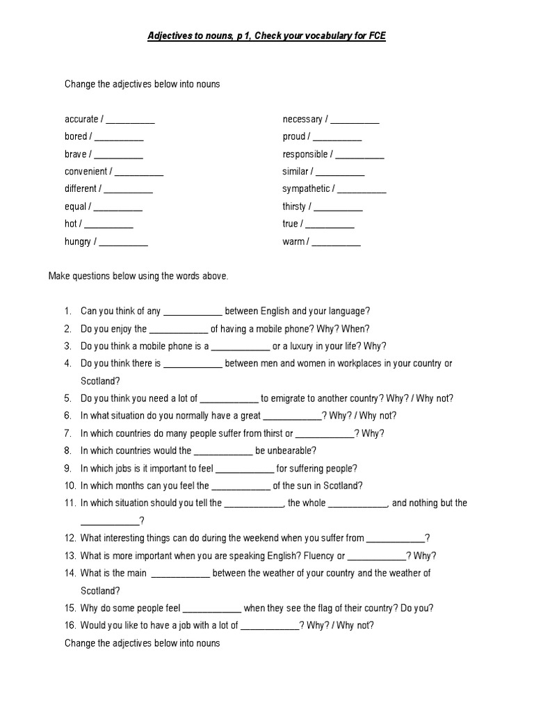 Adjective to Noun Conversion Exercises | PDF | Adjective | Noun