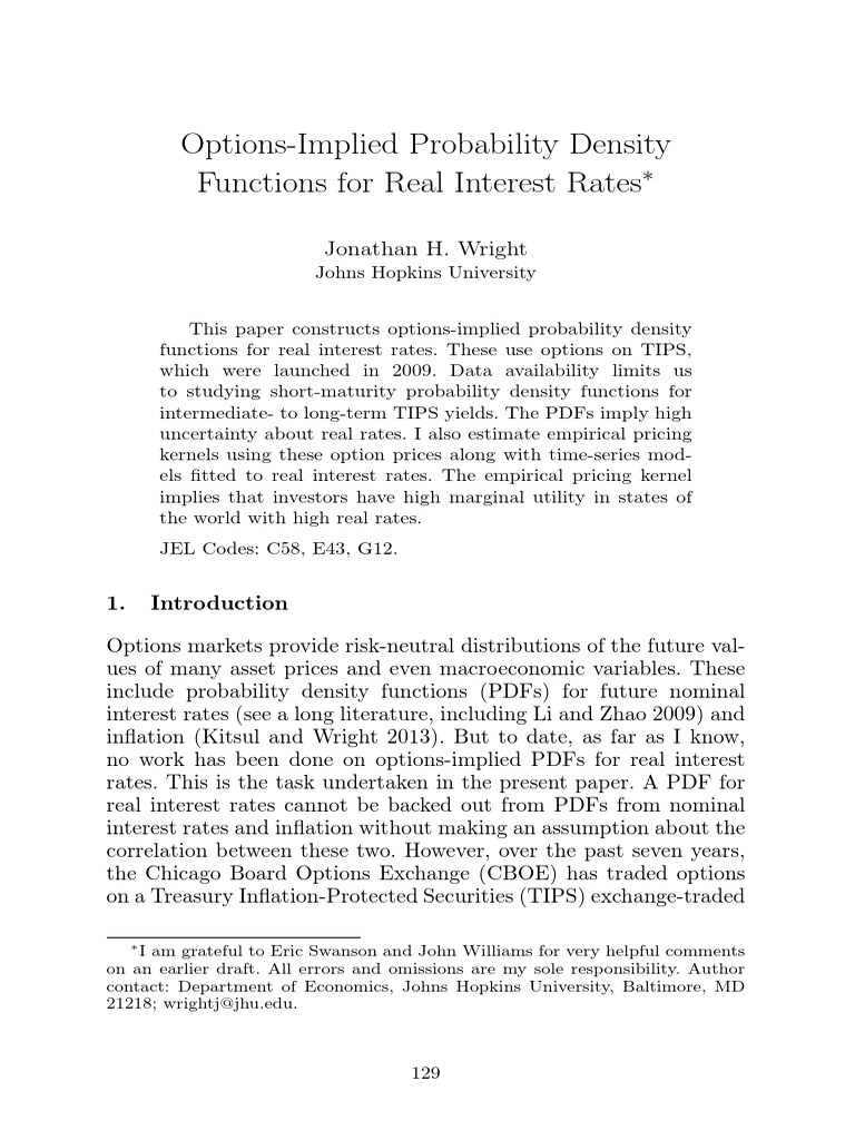 Options-Implied Probability Density Functions for Real Interest Rates ...