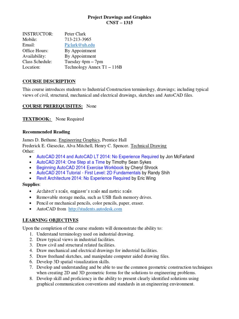 CNST 1315 Project Drawings Syllabus | PDF | Academic Dishonesty ...