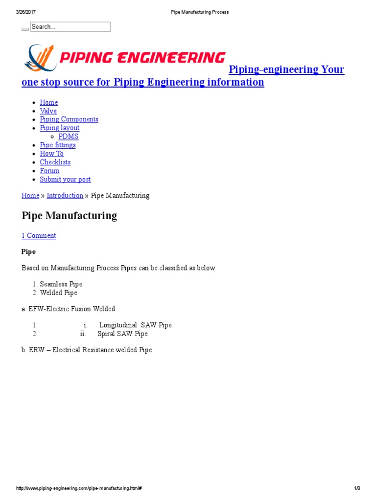 Pipe Manufacturing Process | PDF | Pipe (Fluid Conveyance) | Rolling ...