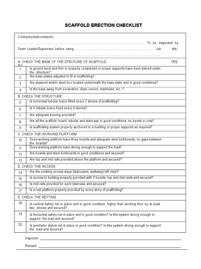 HSE 04 Scaffold Erection Checkilst | PDF