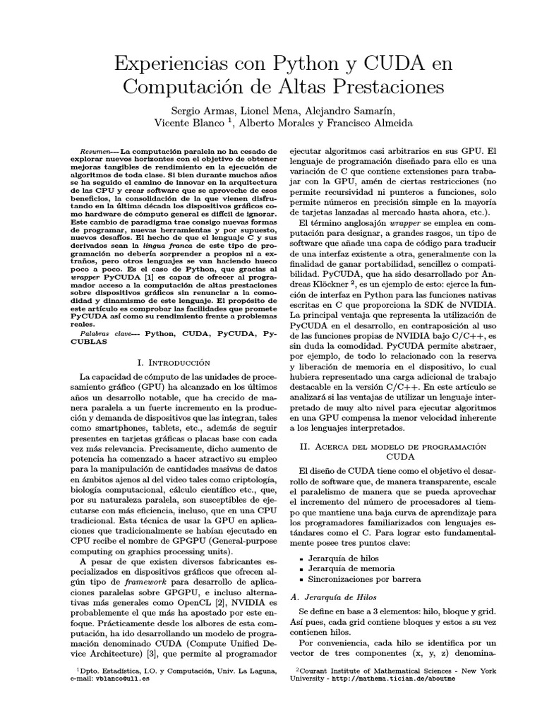 Pycuda PDF | PDF | C (lenguaje de programación) | Hilo (Computación)