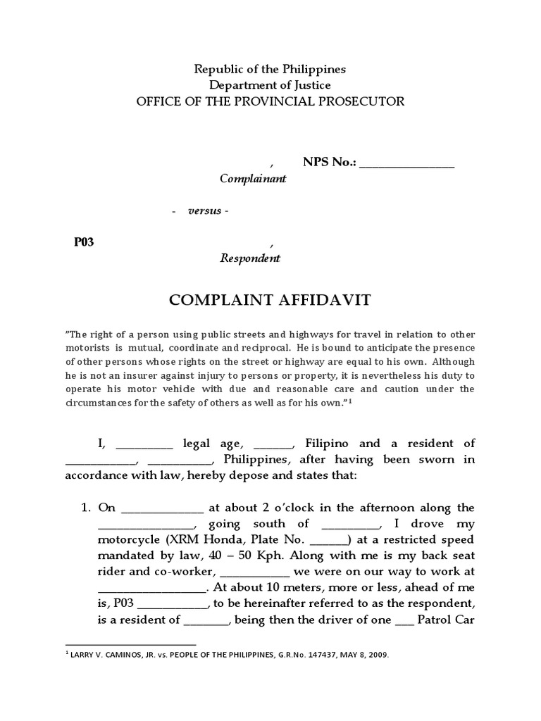 Complaint Affidavit | Traffic | Road Transport
