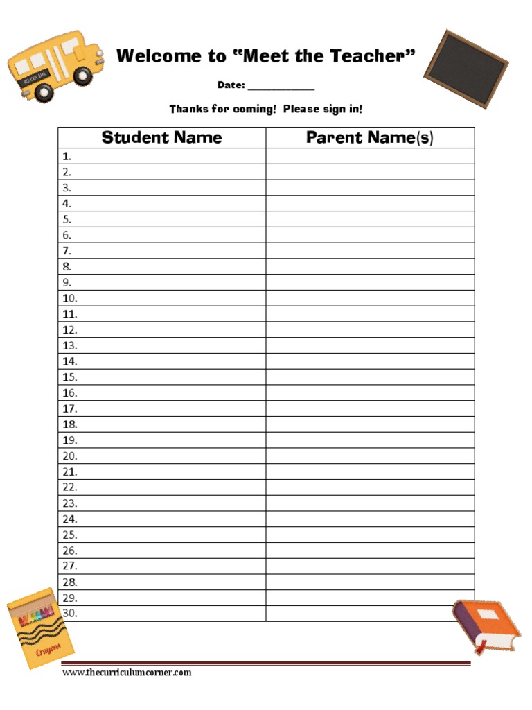 Meet The Teacher Sign in | PDF | Wellness