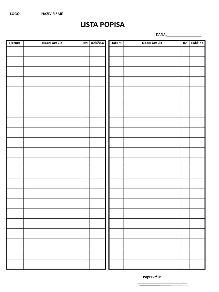 Popisna Lista 1 | PDF