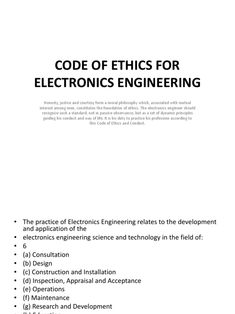 Code of Ethics For Electronics Engineering | PDF | Salary | Engineering