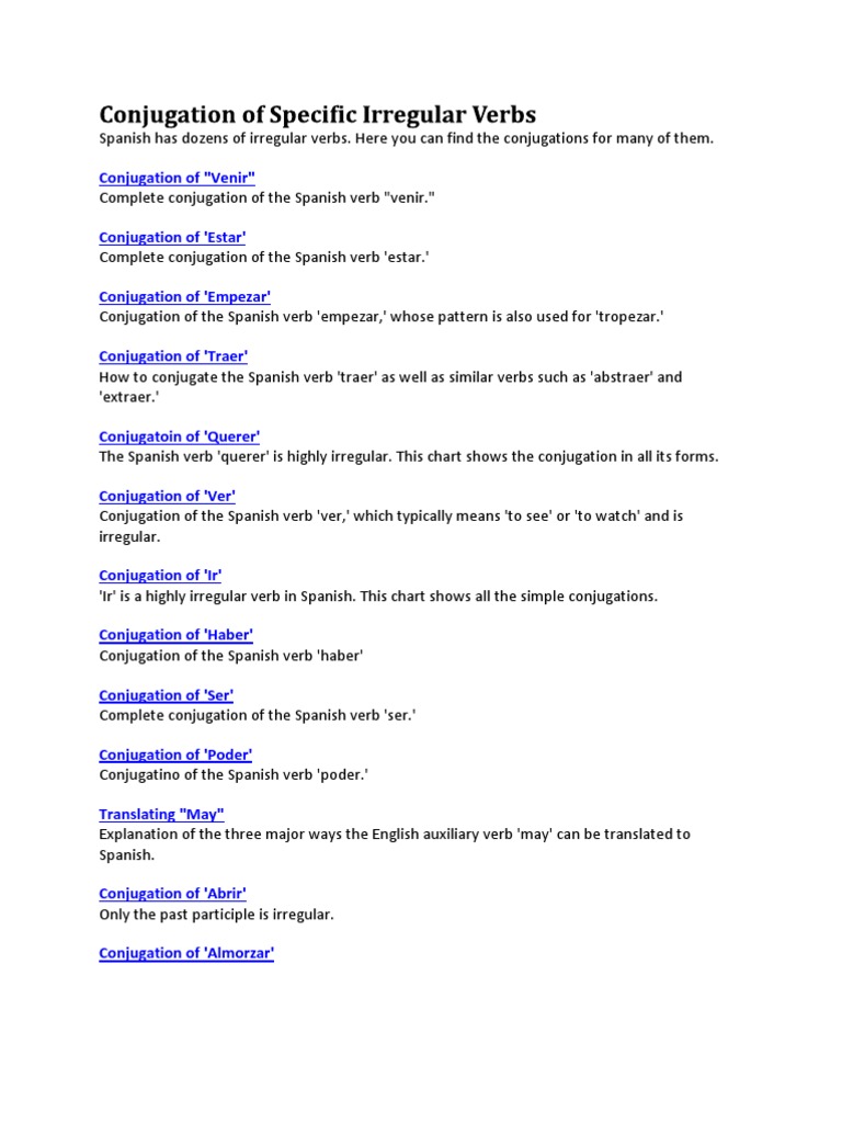 Conjugation of Specific Irregular Verbs | PDF | Grammatical Conjugation ...