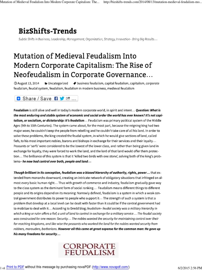 Mutation of Medieval Feudalism Into Modern Corporate Capitalism - The ...