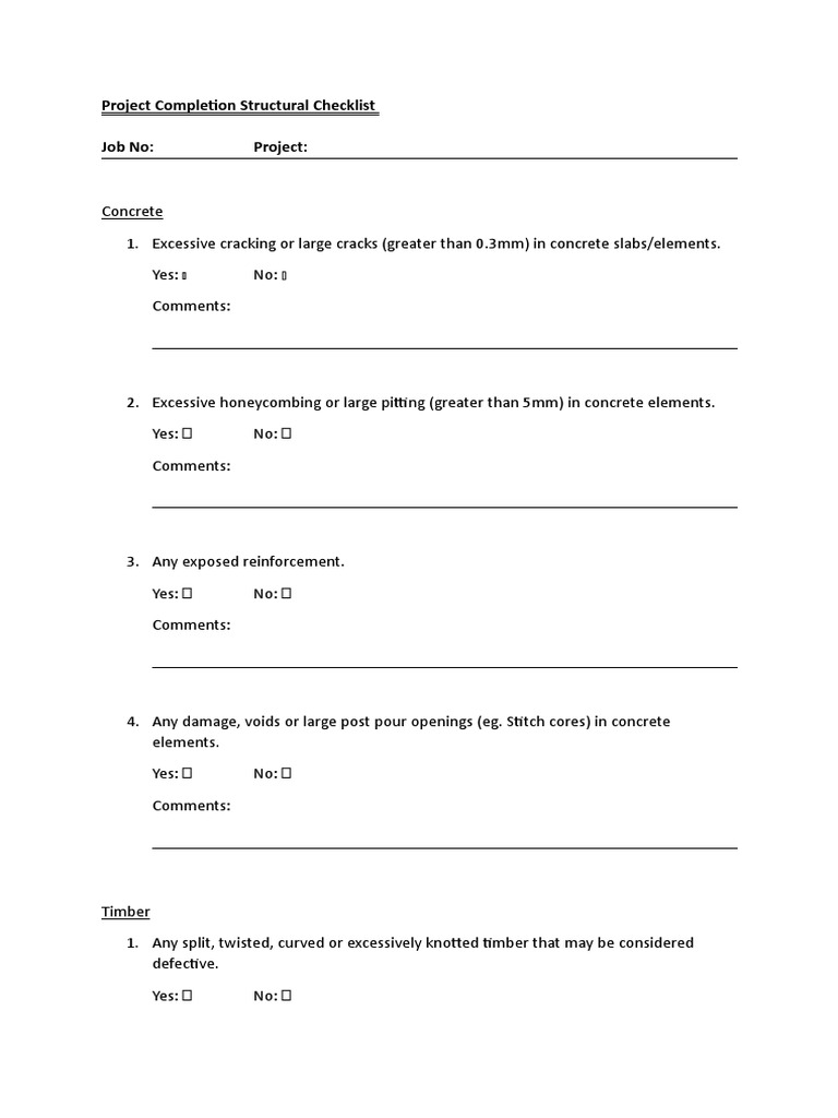 Structural Project Completion Checklist | PDF