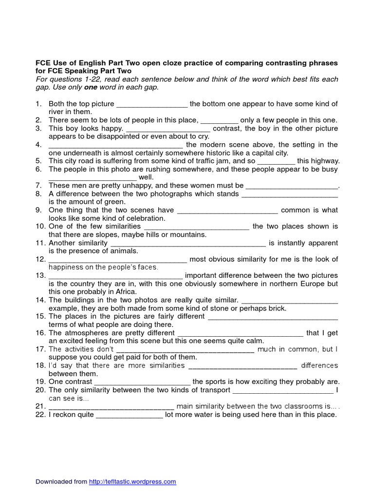 FCE English: Compare & Contrast Practice | PDF