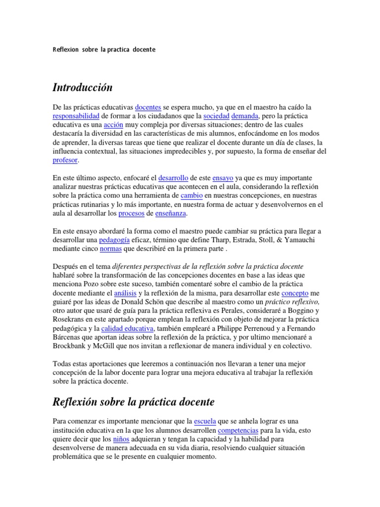 Reflexion Sobre La Practica Docente | Investigación para la Acción ...