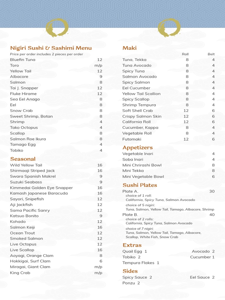 Sora Sushi Menu 06232017 | PDF | Sushi | Seafood