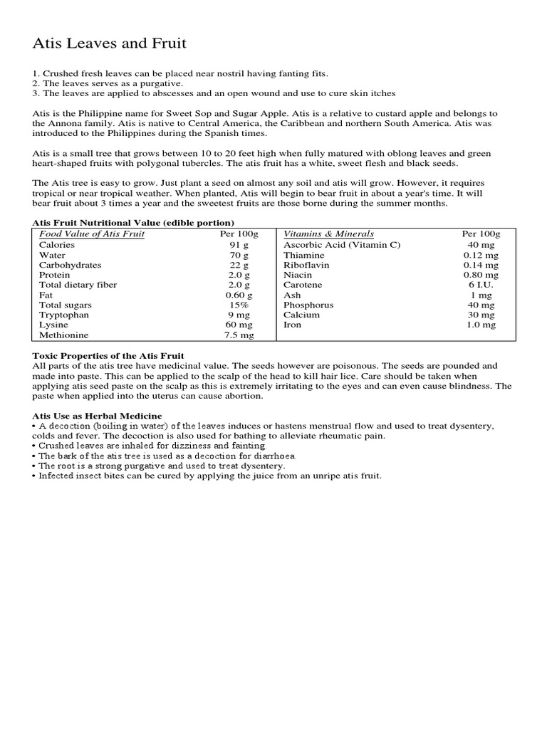Atis Leaves and Fruit | PDF | Fruit | Vitamin C