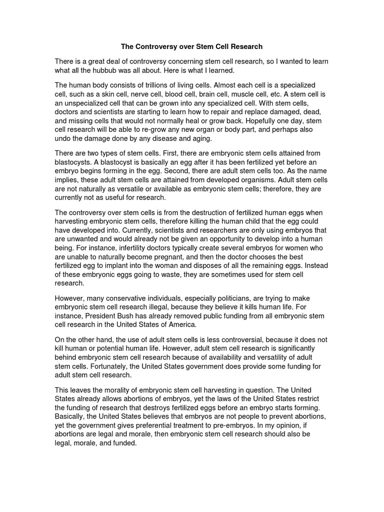 The Controversy Over Stem Cell Research | PDF | Embryonic Stem Cell ...