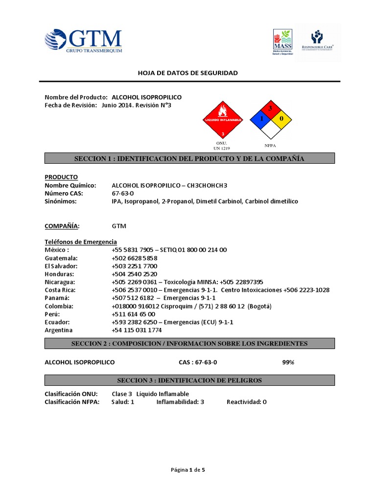 MSDS ALCOHOL ISOPROPÍLICO.pdf | Combustión | Solubilidad