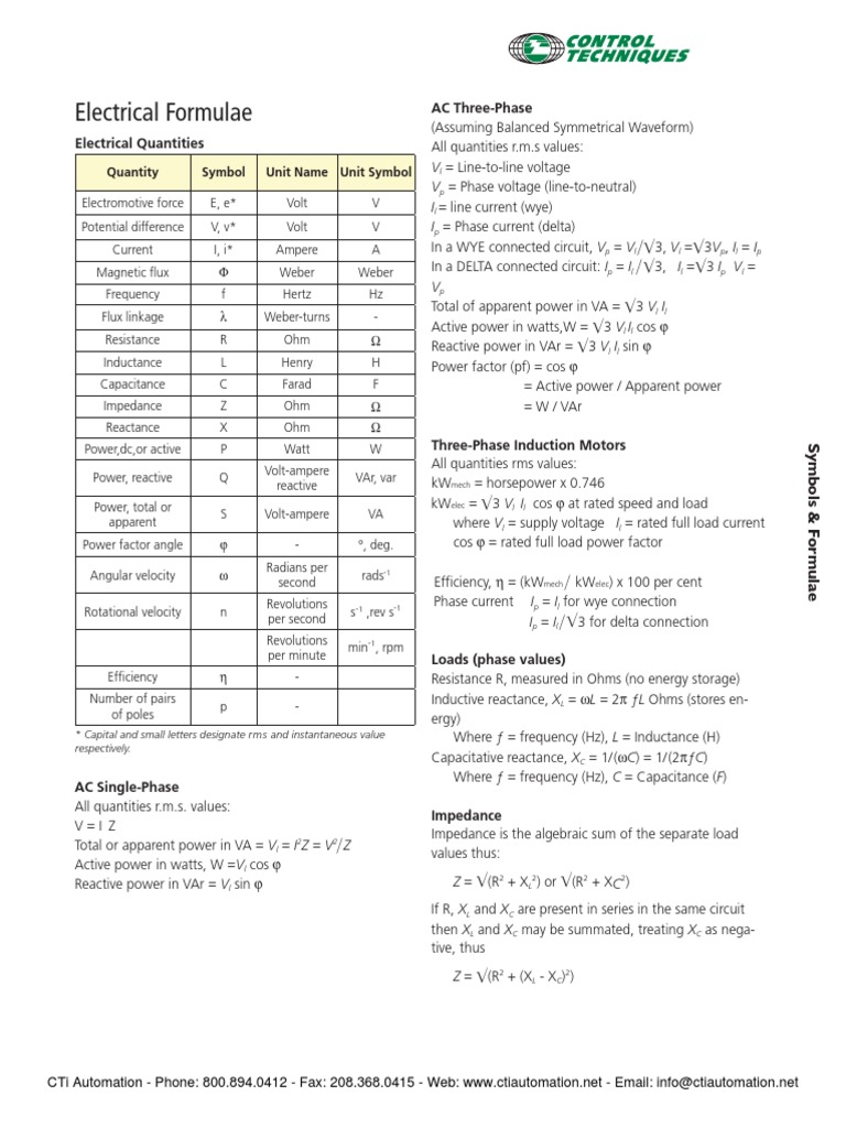 Electrical-Formulas.pdf | Ac Power | Electrical Impedance
