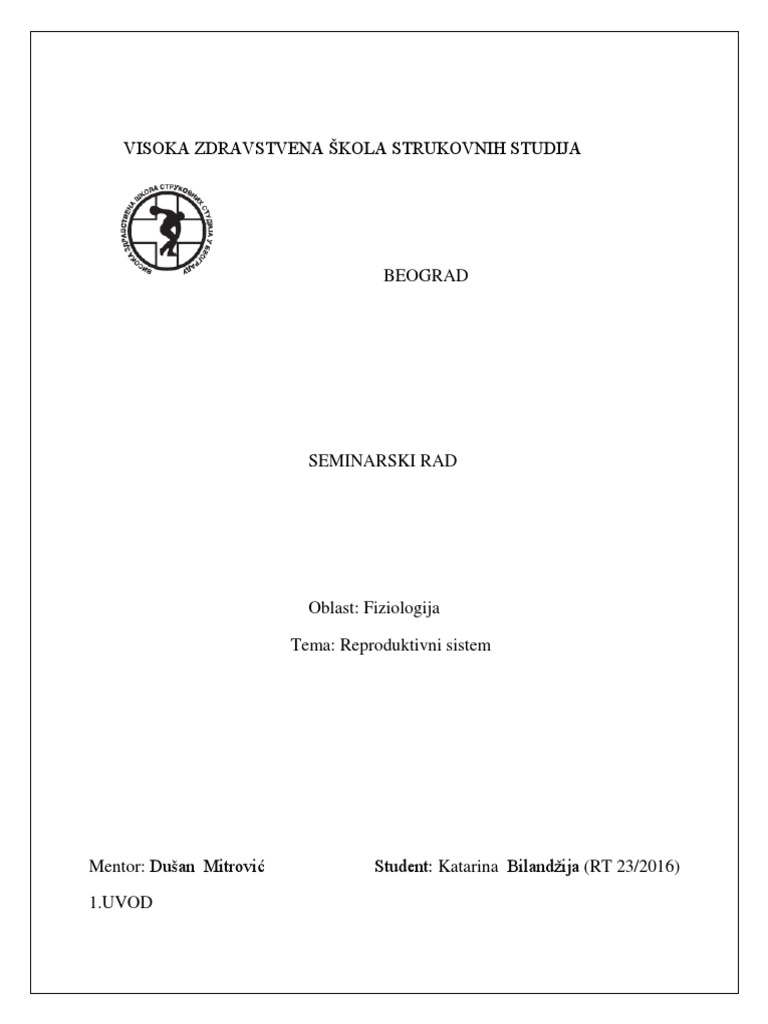Fiziologija Seminarski Rad Reproduktivni Sistem Nova Verzija1 | PDF