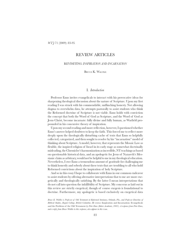 Enns, Peter - Bruce Waltke Revisiting Inspiration and Incarnation | PDF ...
