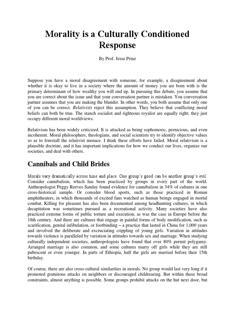 Morality Is A Culturally Conditioned Response | PDF | Relativism ...