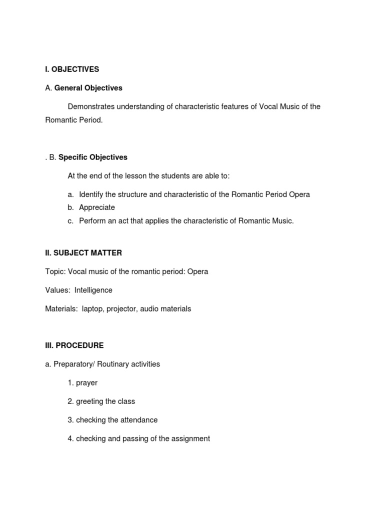 Semi Detailed Lesson Plan in Romantic Period Opera