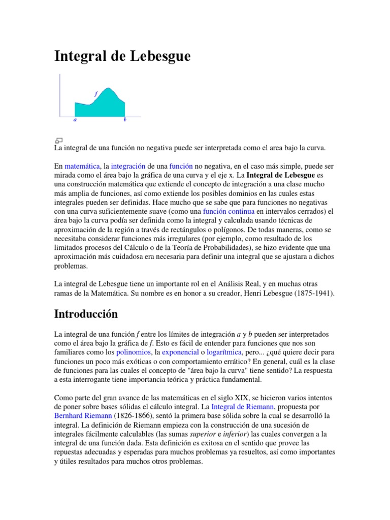 Integral de Lebesgue | PDF | Integración Lebesgue | Integral