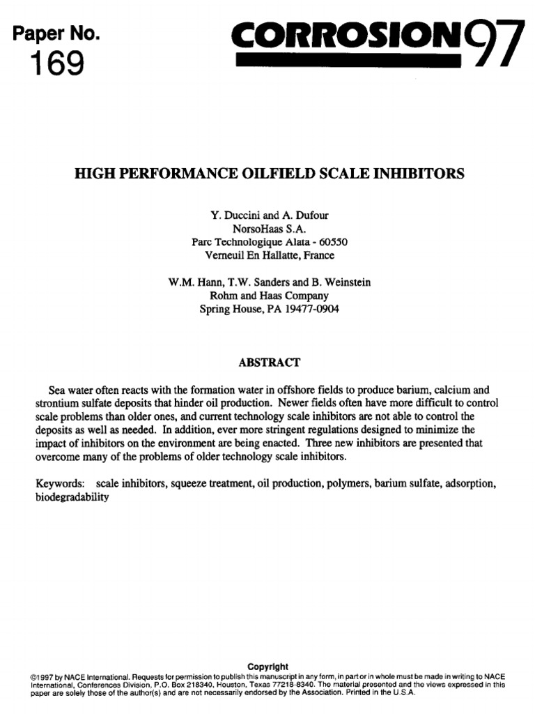 High Performance Oilfield Scale Inhibitors | Enzyme Inhibitor | Corrosion