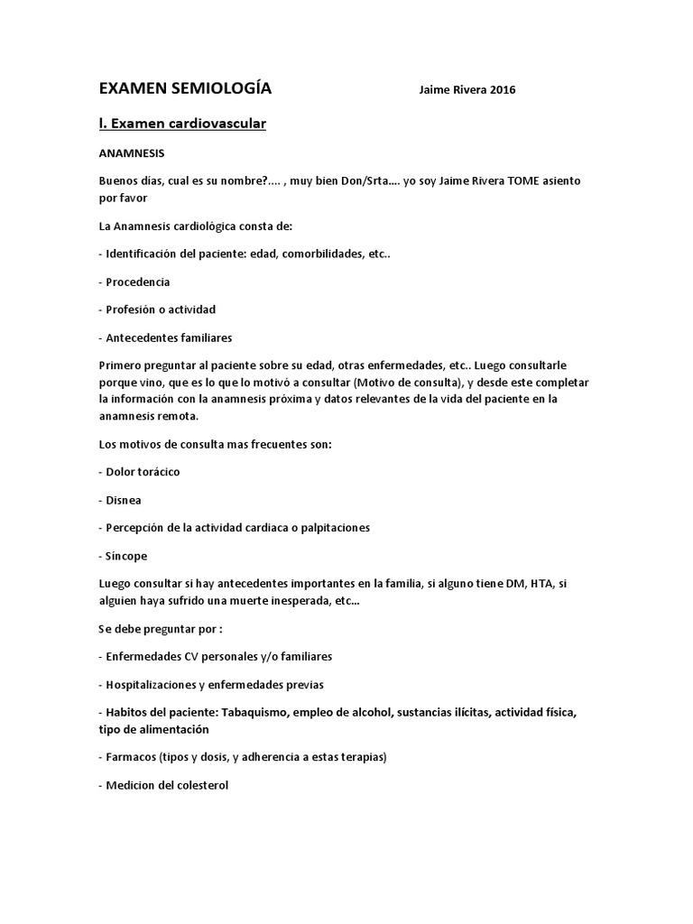 Examen Semiología Final Pdf Legumbres Mano