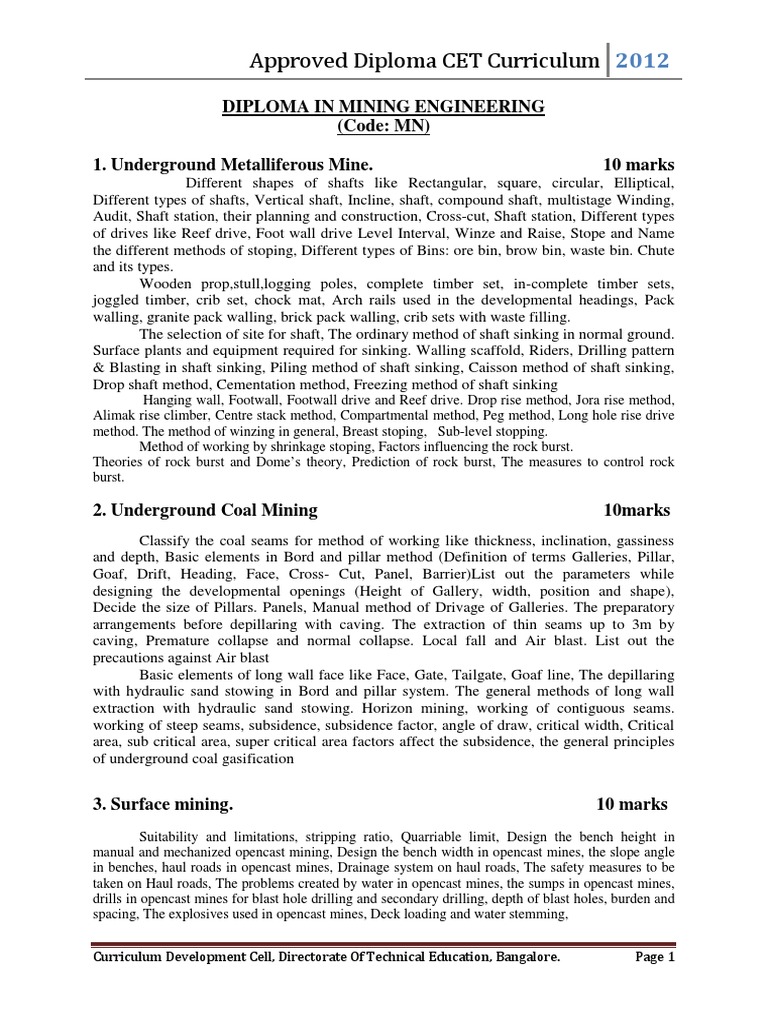 Mining Engineering Syllabus PDF | PDF | Surveying | Strength Of Materials