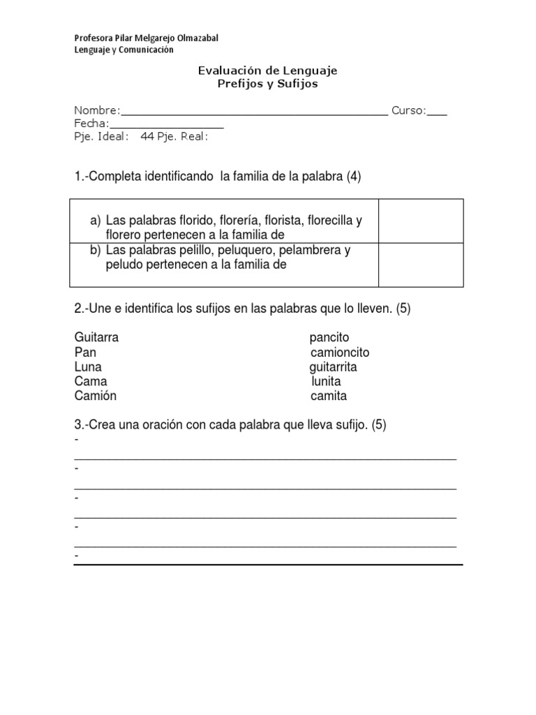 Evaluación de Prefijos y Sufijoa 3° Año | PDF | Palabra | Morfología