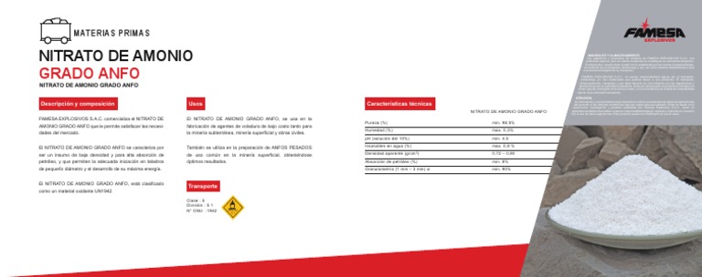 FT50. Nitrato de Amonio Grado Anfo | Material explosivo | Nitrato ...