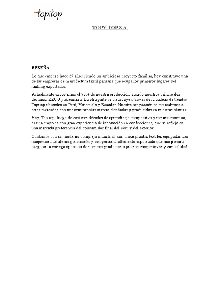 Topy Top S A | PDF | Industria textil | Calidad (comercial)