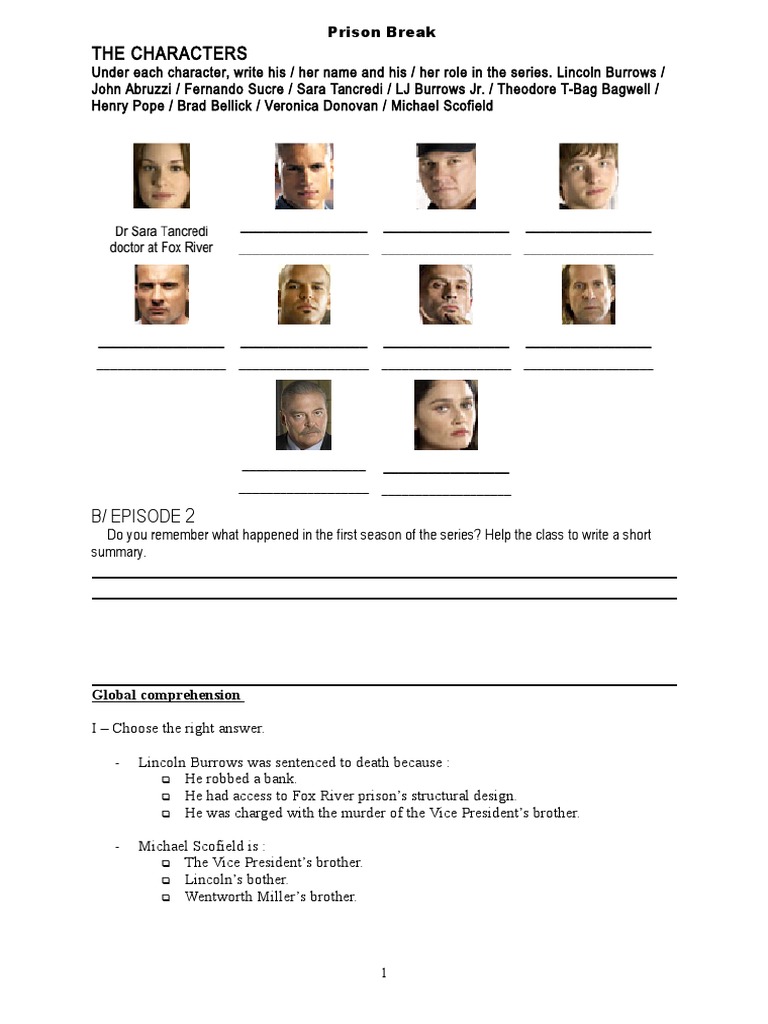 Prison Break Worksheet | PDF | Fox Network Shows | Television Series