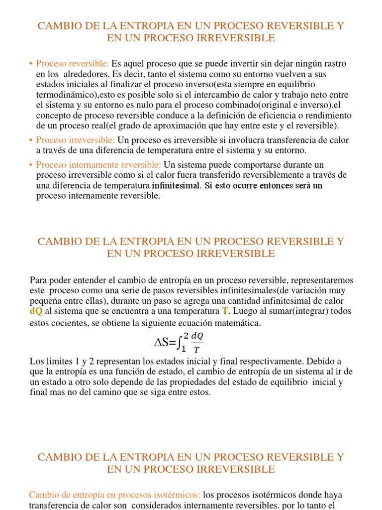 Cambio de La Entropia en Un Proceso Reversible | PDF | Entropía | Calor