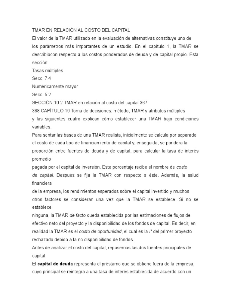 Estableciendo la Tasa Mínima Aceptable de Retorno (TMAR) en relación ...
