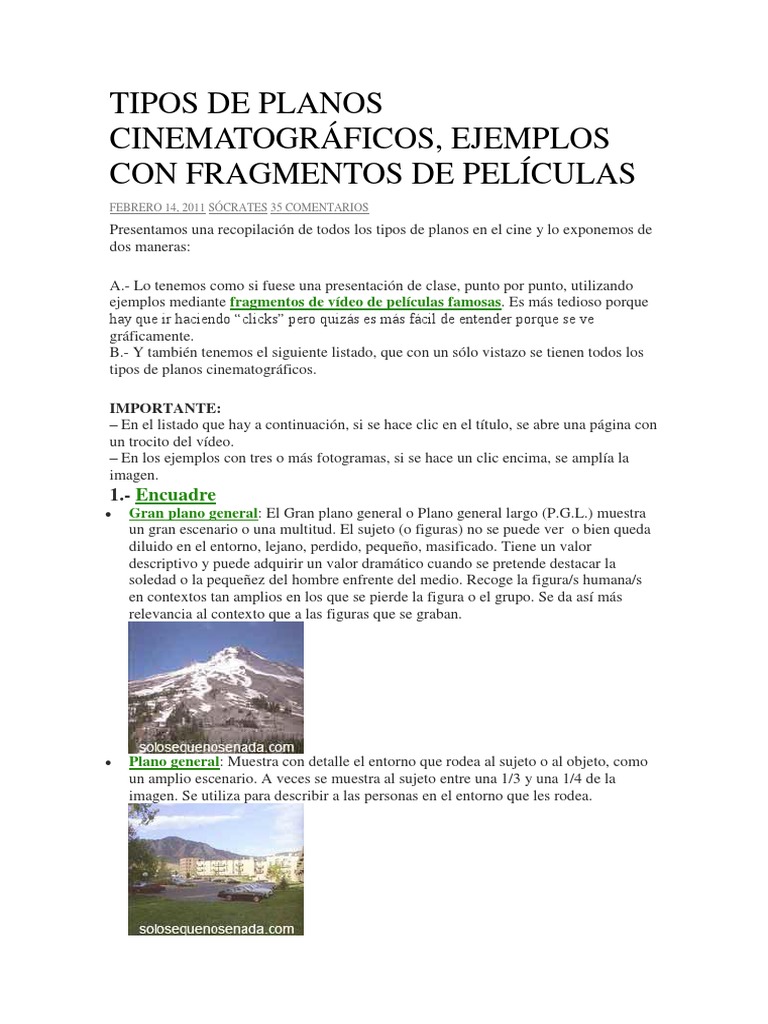 Tipos de Planos Cinematográficos | PDF | Ocio