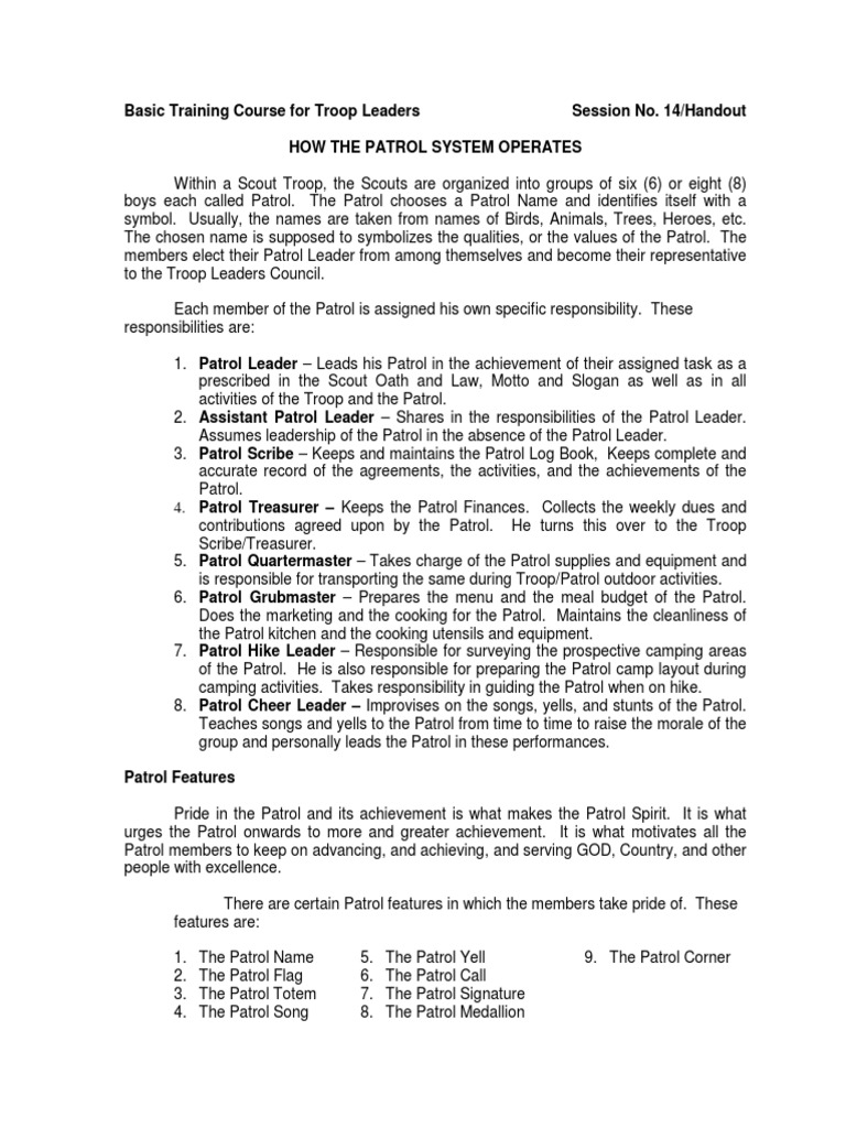 14 BTL The Patrol System | PDF | Chairman | Scouting