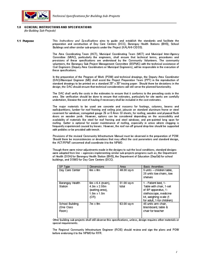 General Instructions & Specifications For Buildings | PDF ...
