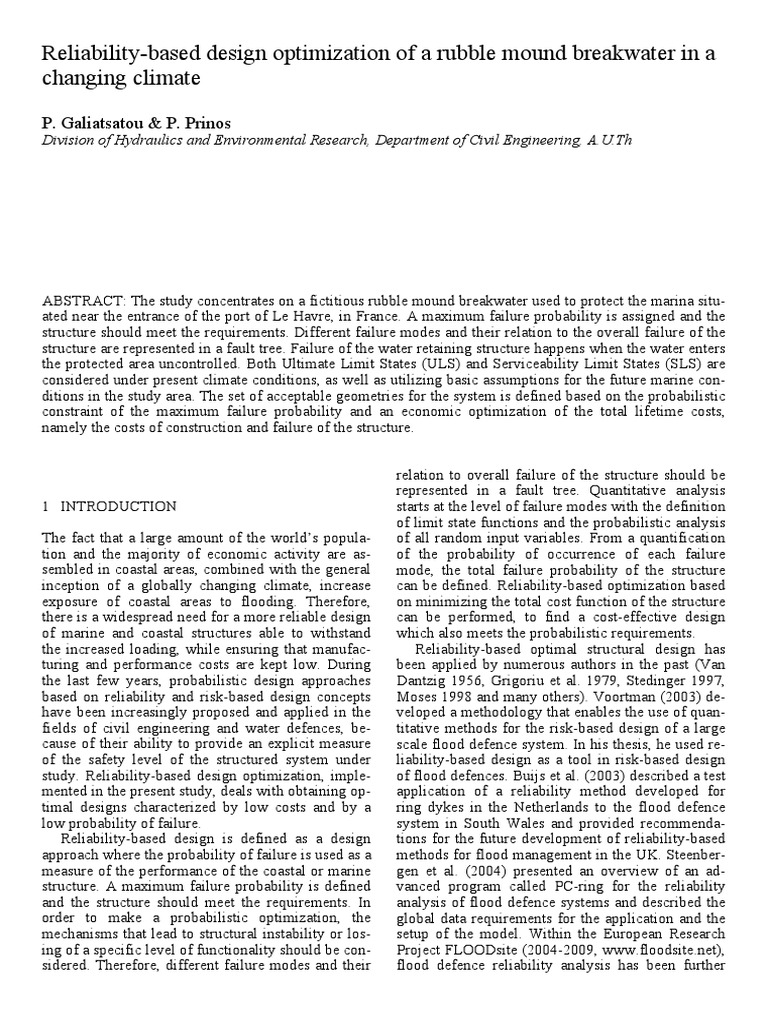 Reliability-Based Design Optimization of A Rubble Mound Breakwater in A Changing Climate | PDF ...
