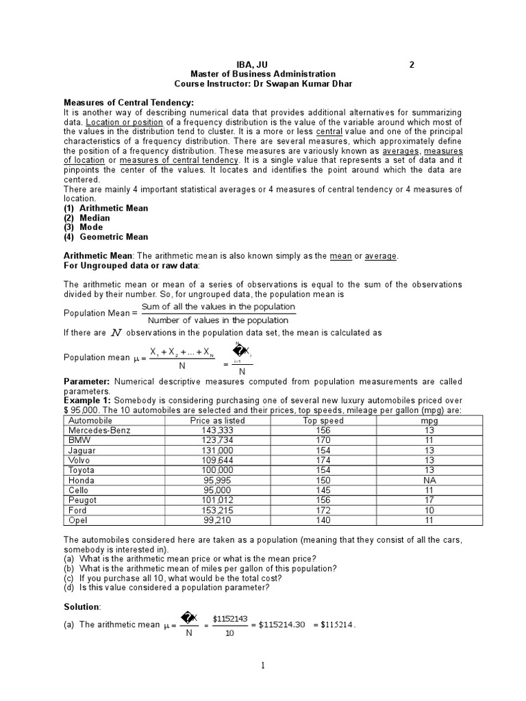 Measures of Central Tendency Explained | PDF | Mode (Statistics ...