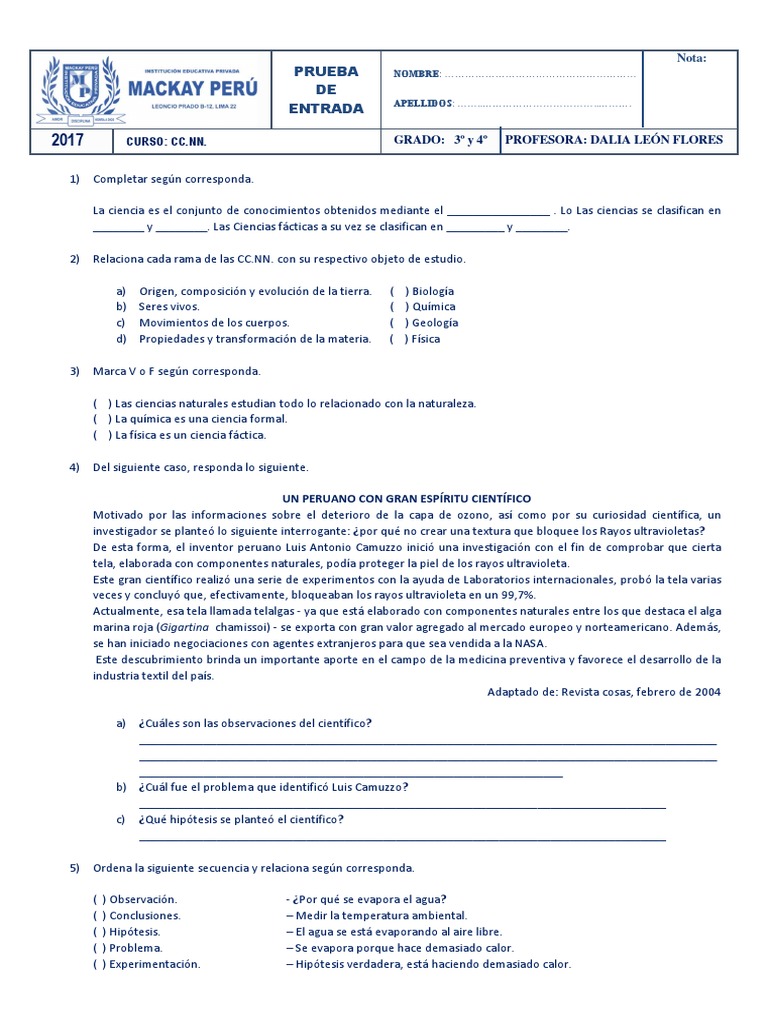 Examen CCNN | PDF | Ciencias Naturales | Science