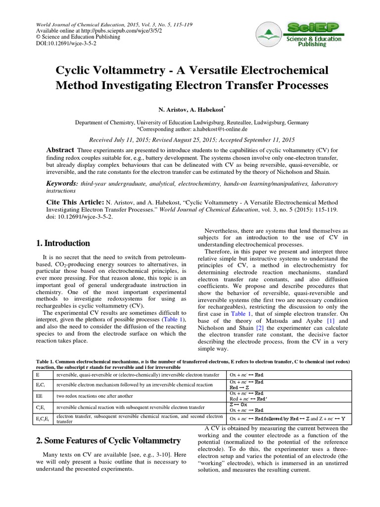 Cyclic Voltammetry - A Versatile Electrochemical | PDF | Electrochemistry | Applied And ...
