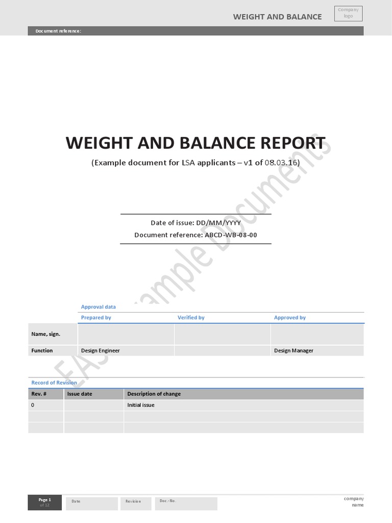 ABCD-WB-08-00 Weight and Balance Report - V1 08.03.16 | PDF | Aviation ...