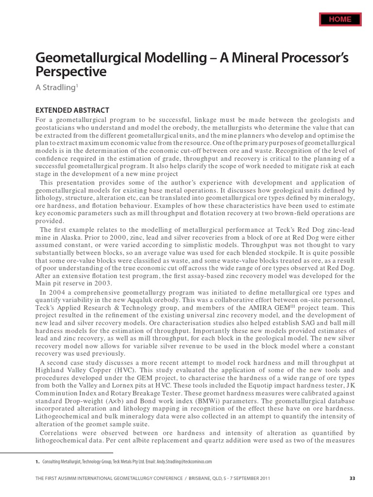 Geometallurgical Modelling - A Mineral Processor's Perspective | PDF ...