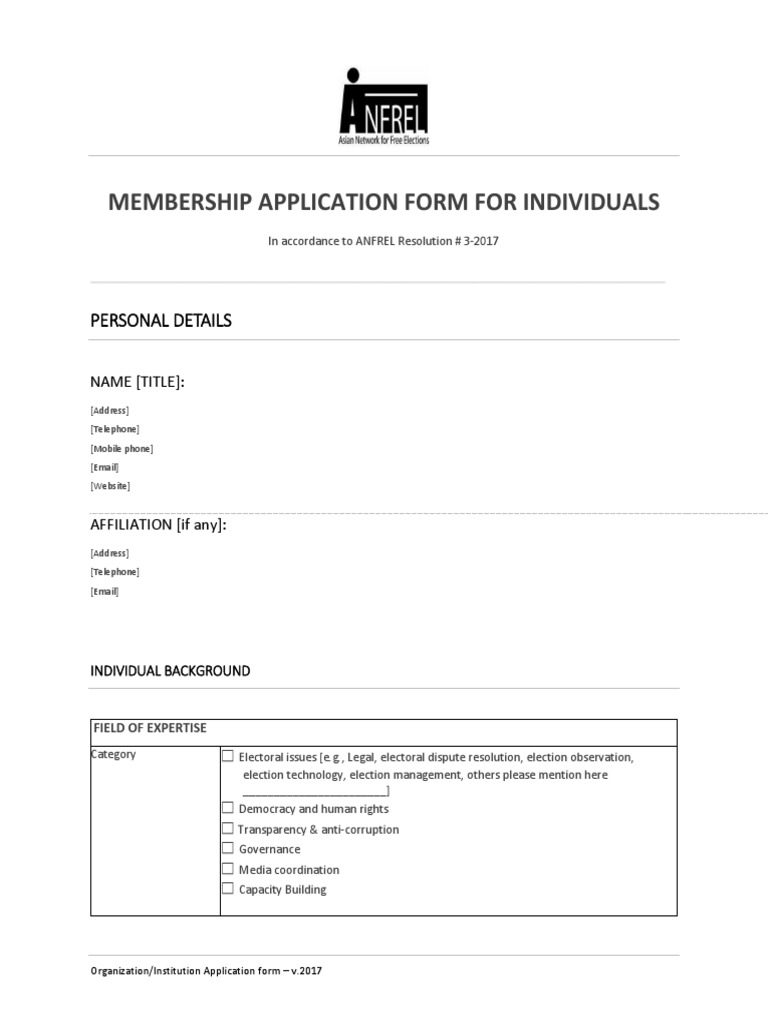 Anfrel Individual Application Form | PDF