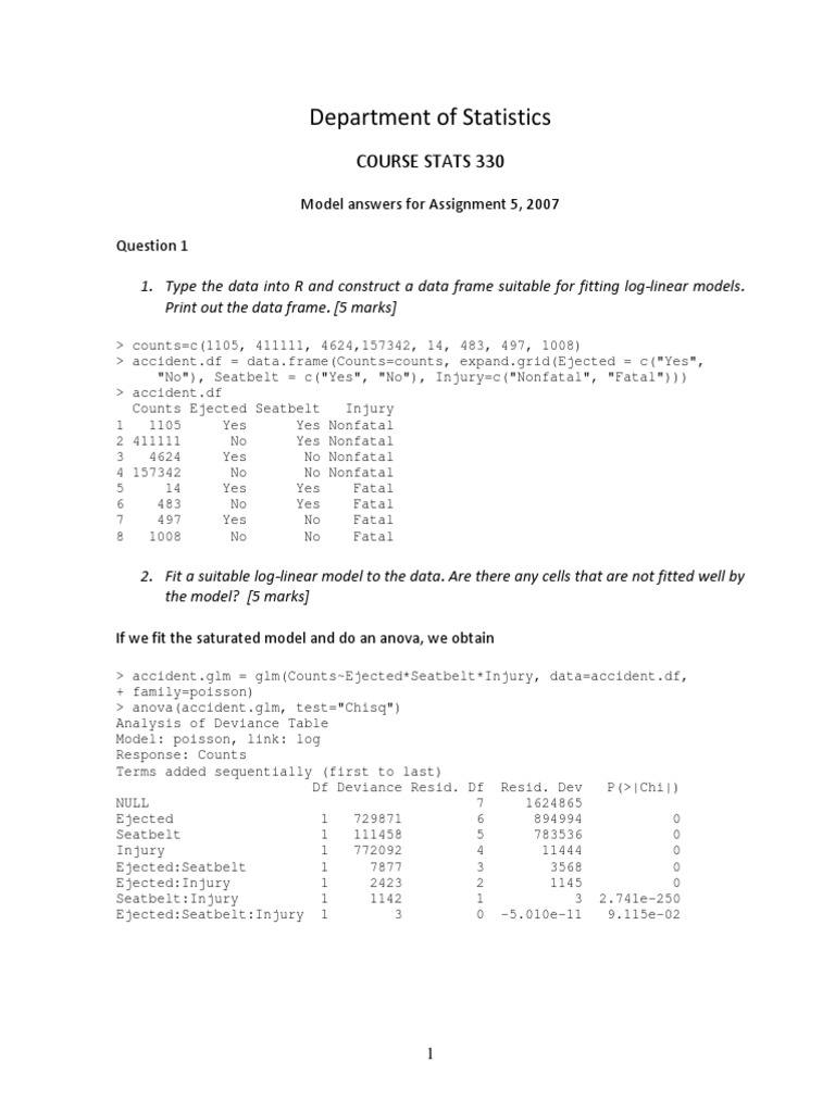 Department of Statistics: Course Stats 330 | PDF | Errors And Residuals | Degrees Of Freedom ...