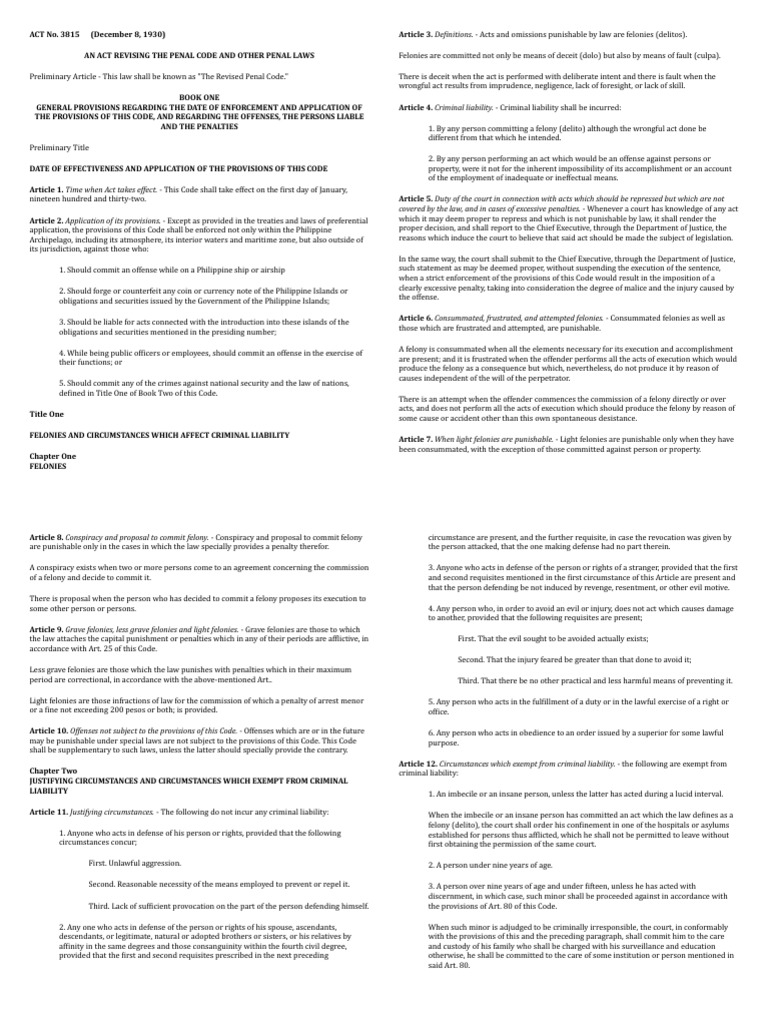 Revised Penal Code | PDF | Felony | Pardon