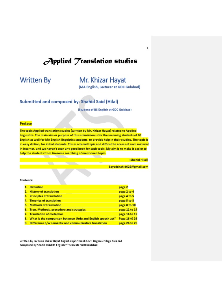 Applied Translation Studies | PDF | Translations | Metaphor