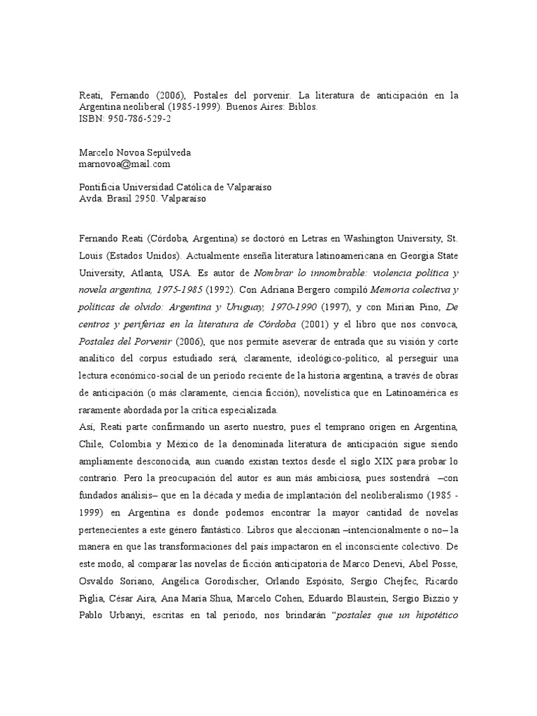 Fernando Reati - Postales Porvenir (Reseña) | PDF | Ciencia ficción ...