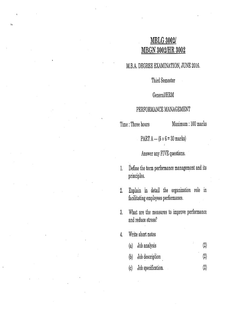 Jun 16 Performance Management Question Paper | PDF