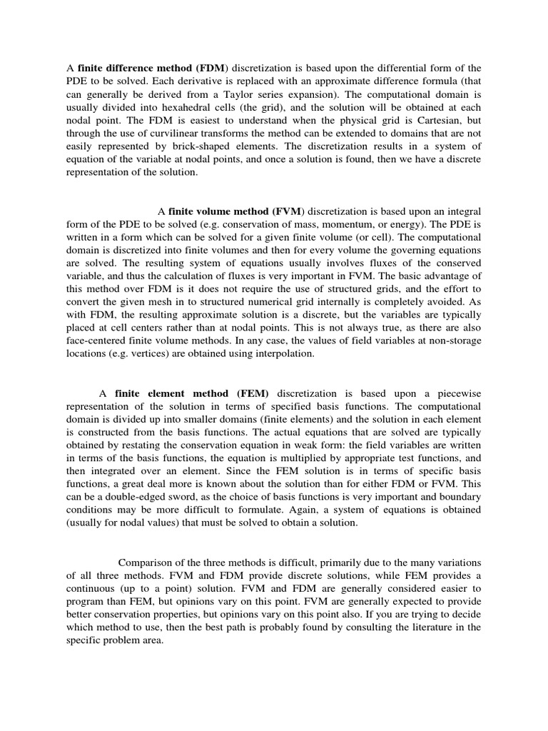 Difference Between Fdm Fem and Fvm | Finite Element Method | Partial ...